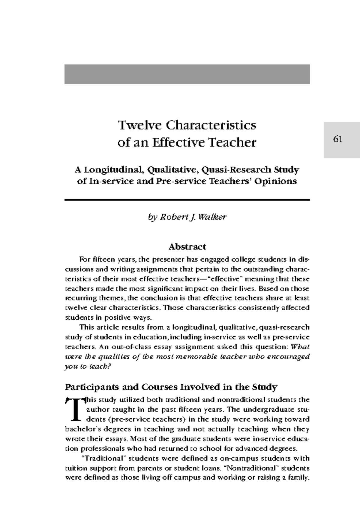 EJ815372 - Hhh - Twelve Characteristics of an Effective Teacher A Longitudinal, Qualitative ...