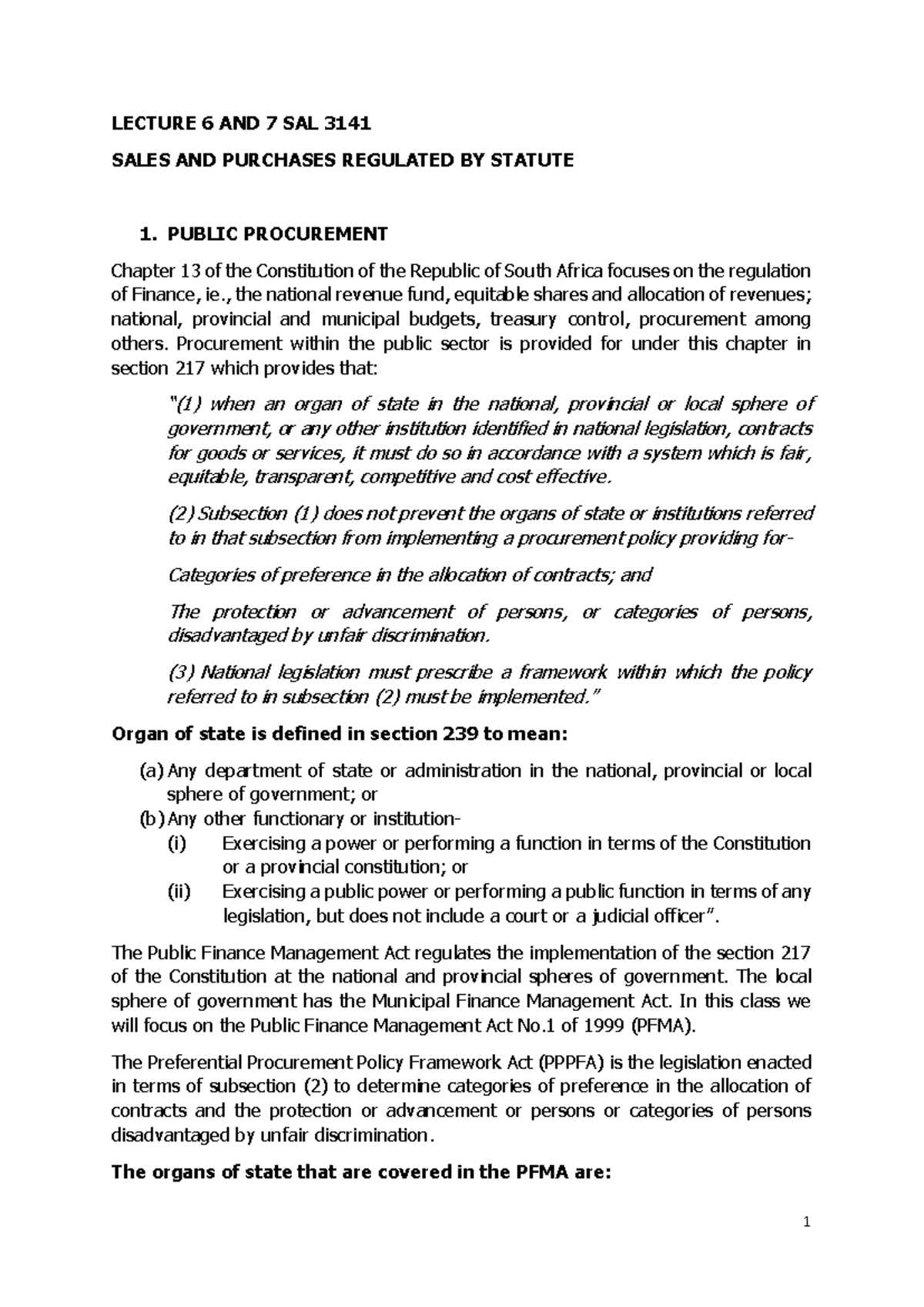 SAL Lecture 6 AND 7 SAL 3141 - LECTURE 6 AND 7 SAL 3141 SALES AND ...