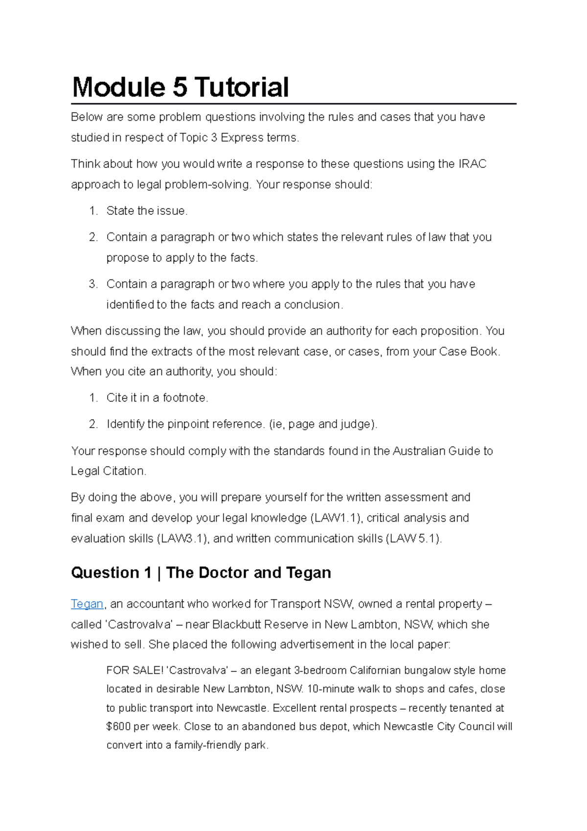 Module 5 Tutorial Problem Questions - Module 5 Tutorial Below are some problem questions ...