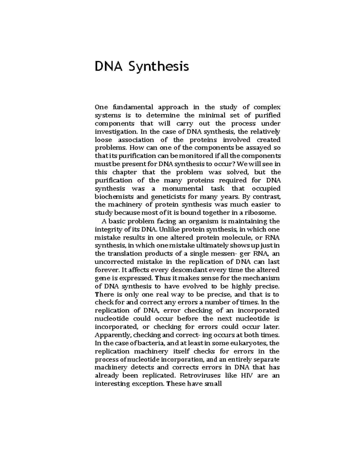DNA Synthesis - DNA Synthesis One fundamental approach in the study of ...
