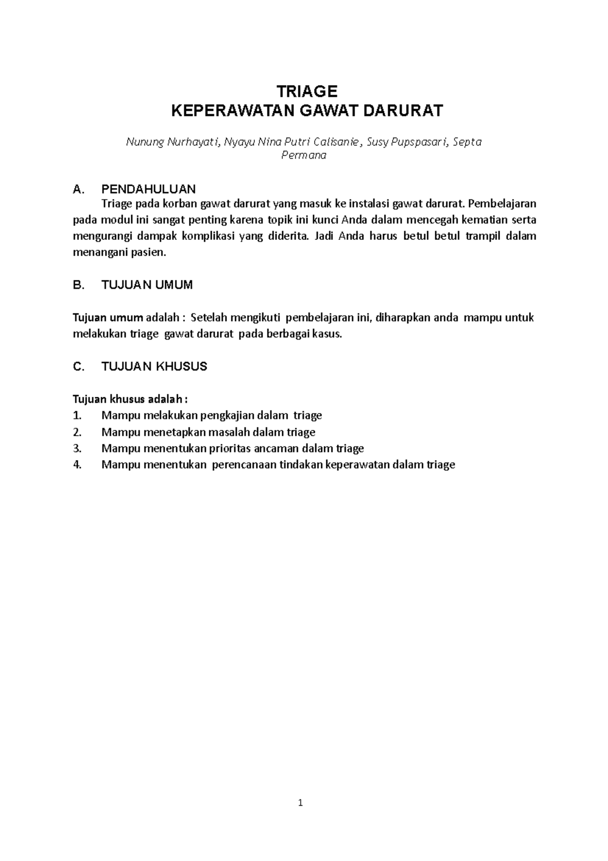 SOP Triase 03112022 - STRANDAR PELAKSANAAN TRIAGE - TRIAGE KEPERAWATAN ...