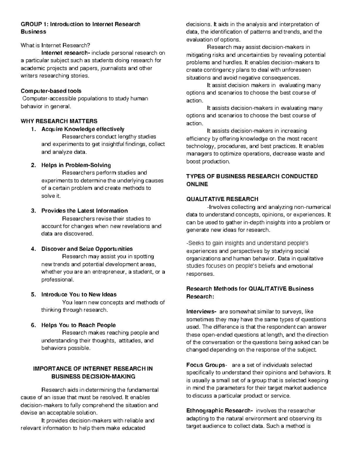 Internet- Research- Handouts - GROUP 1: Introduction to Internet ...