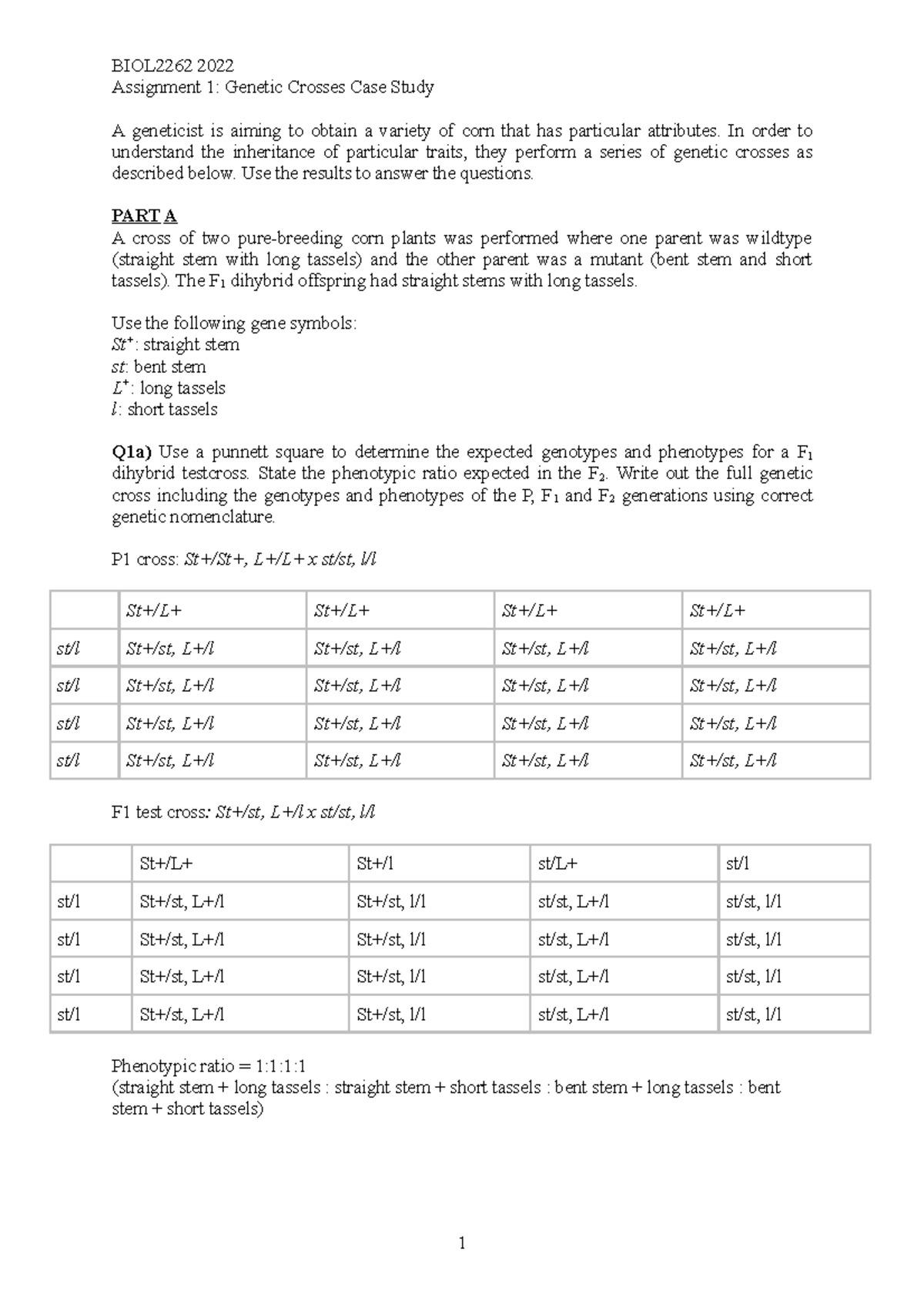 Sheet 1 assignment - Assignment 1: Genetic Crosses Case Study A ...