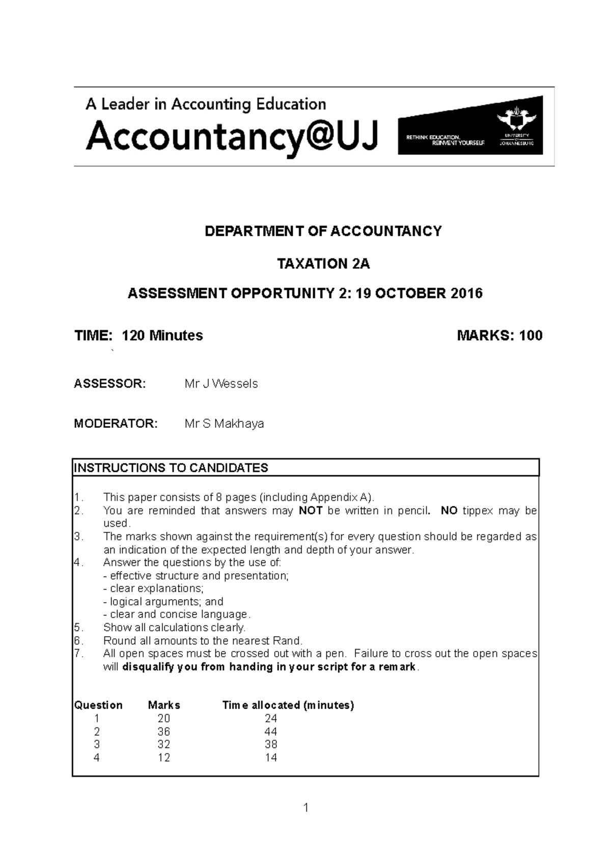 Assessment 2 19 October 2016 - DEPARTMENT OF ACCOUNTANCY TAXATION 2A ...