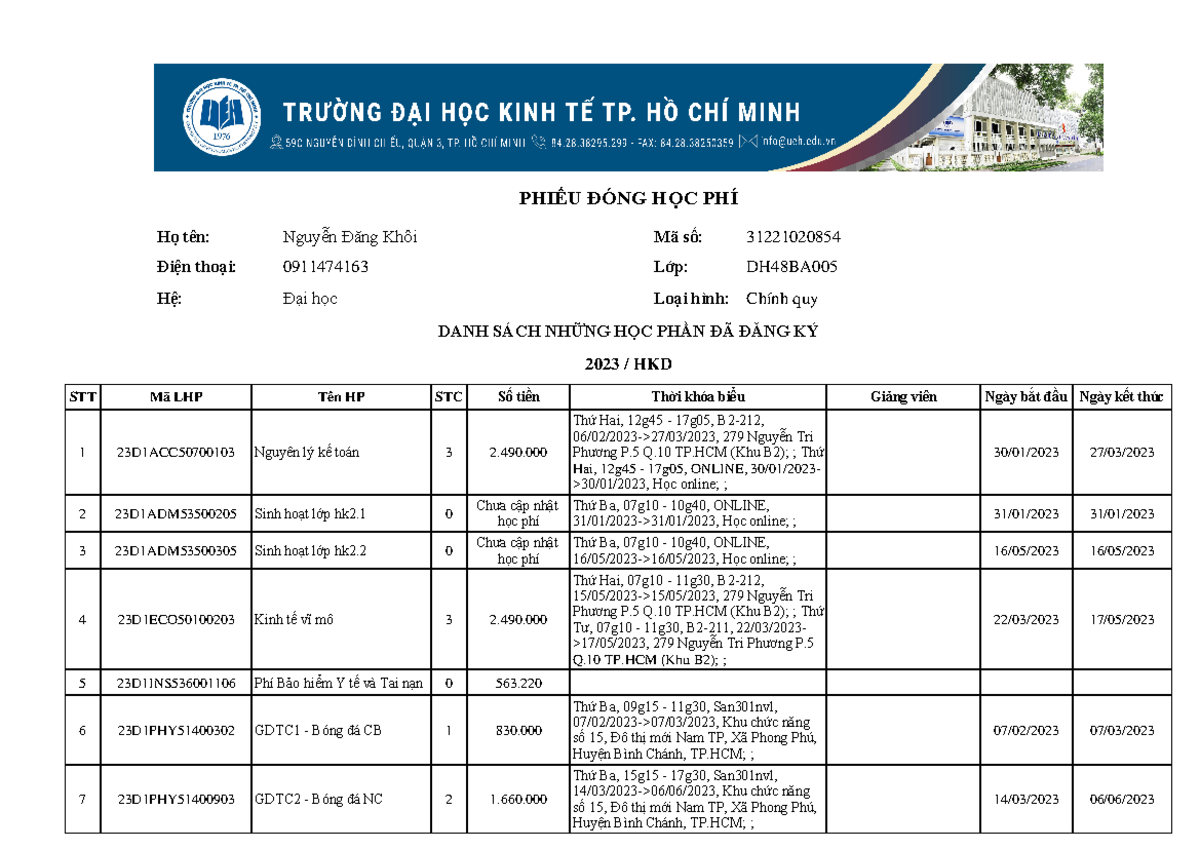 Ket Qua Dang Ky Hoc Phan 31221020854 - 31221020854 +Ӌ /ӟS +ӑ WrQ 3+,ӂ8 ĈÏ1* +Ӑ& 3+Ë STT Mã - Studocu