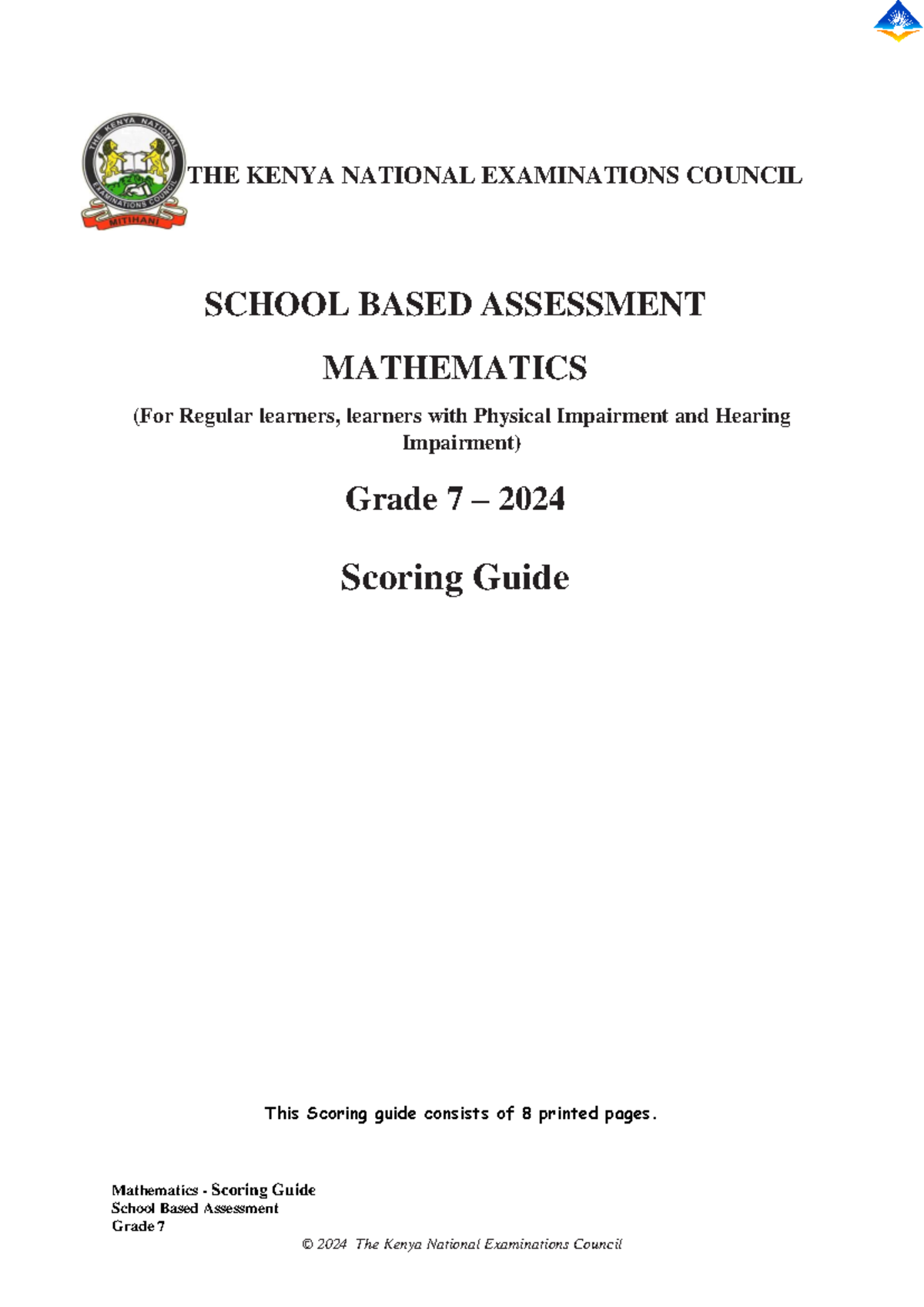 Grade 7 Rubrics - hehe - Mathematics - Scoring Guide School Based ...