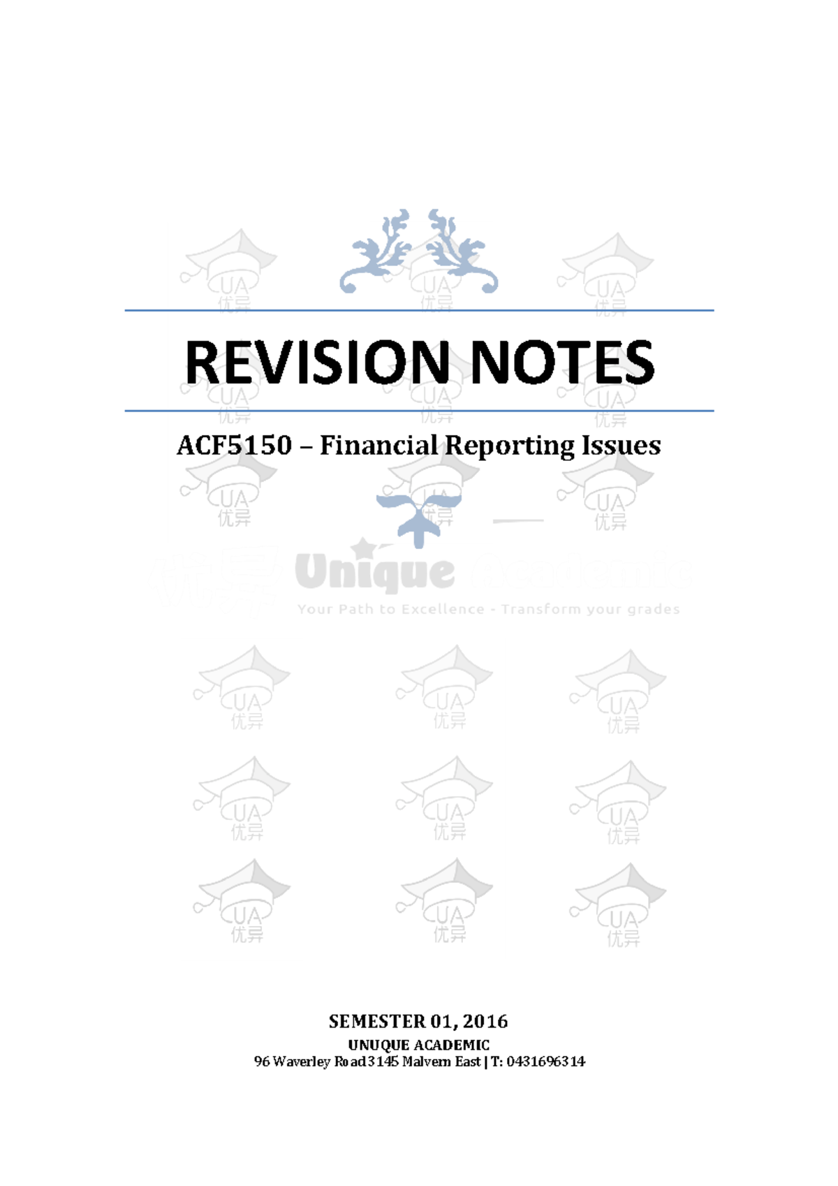 ETF5150 - Topic 1 - ACF 5150 revision notes - REVISION NOTES ACF5150 ...