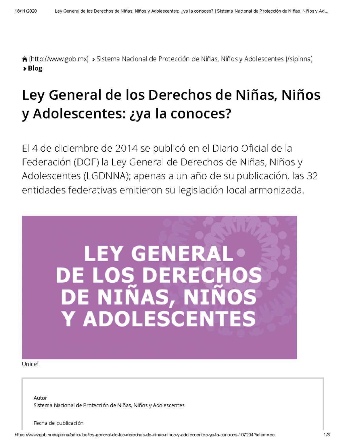 Ley General de los Derechos de Niñas, Niños y Adolescentes - .. - Studocu
