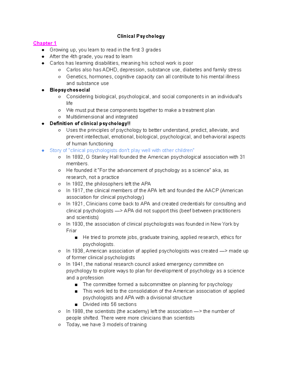 Clinical Psych- Class Notes Chapters 1-4 - Clinical Psychology Chapter ...