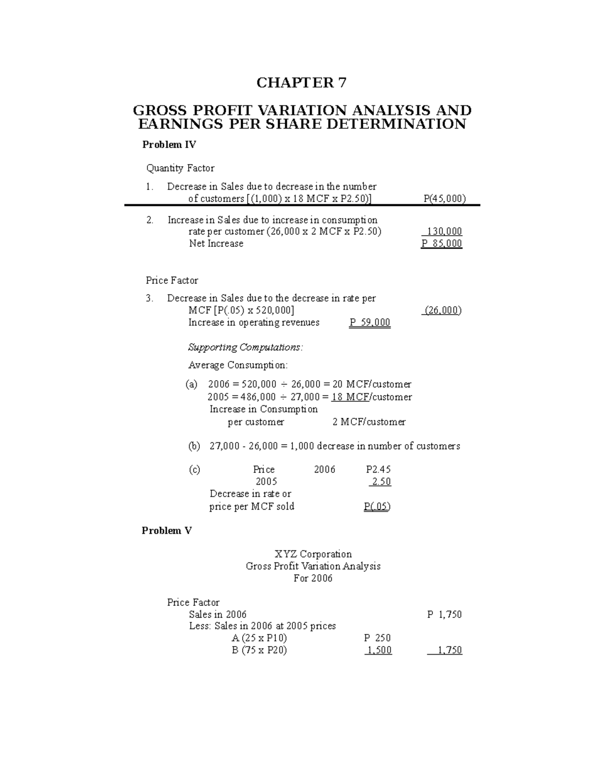 Chapter 7 Gross Profit Variation Analysis AND Earnings PER Share ...