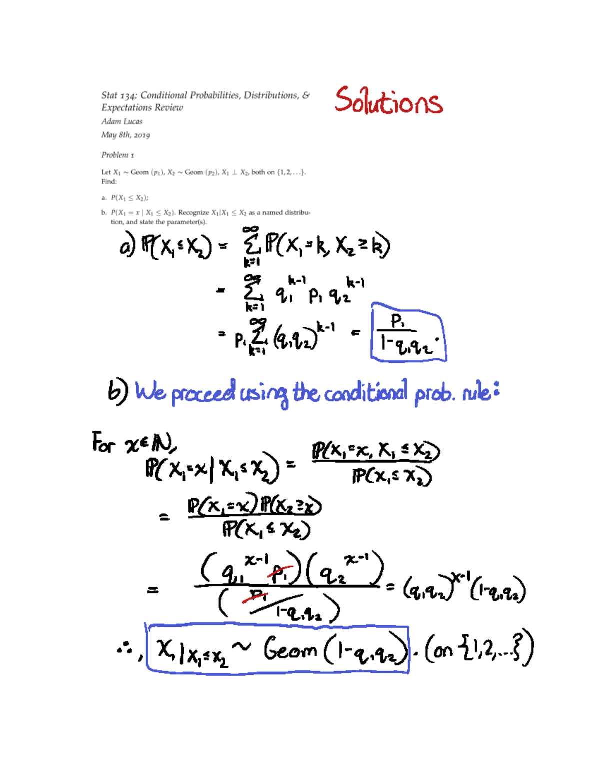 Review conditional solutions - Solutions a IEPCXEK k PCX f qY p g PEE 6 ...