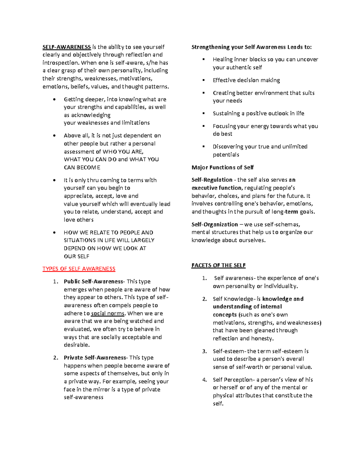 UTS- Reviewer - SELF-AWARENESS is the ability to see yourself clearly ...