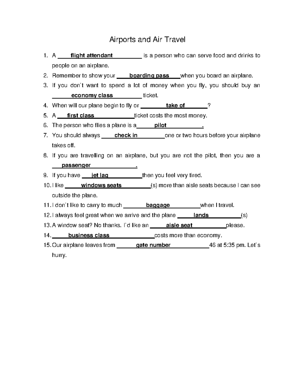 Carias Alex Airports and Air Travel Worksheet - Airports and Air Travel ...
