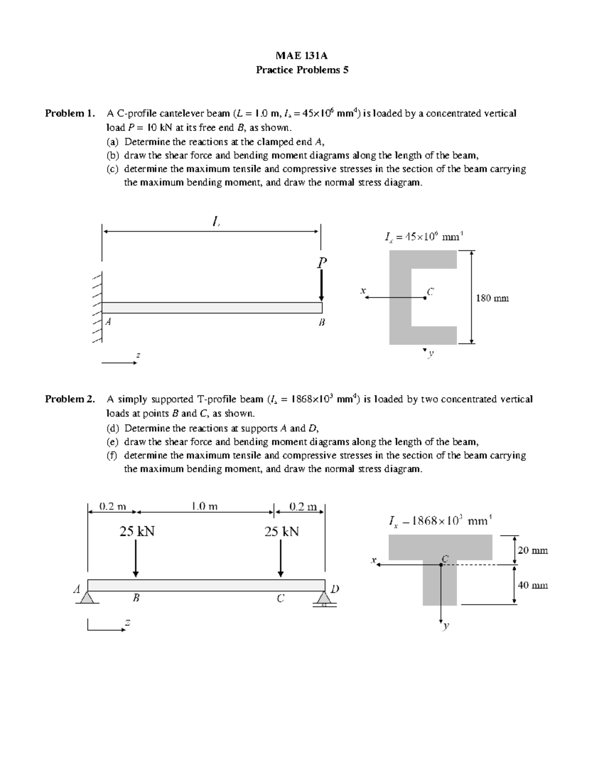 PP5 - Solutions - solid mech - MAE 131A Practice Problems 5 Problem 1. A C-profile cantelever ...