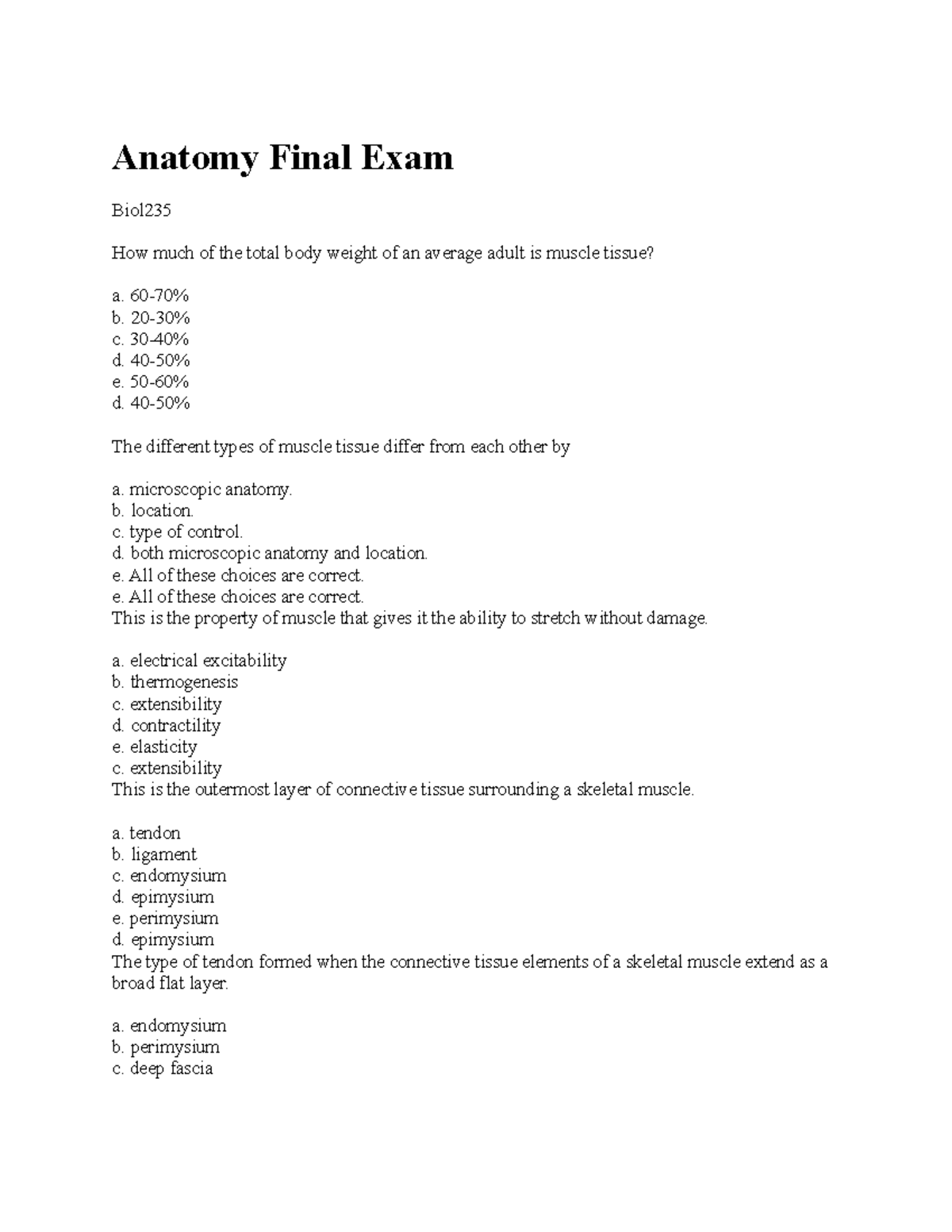 Anatomy Final Exam StuDocu