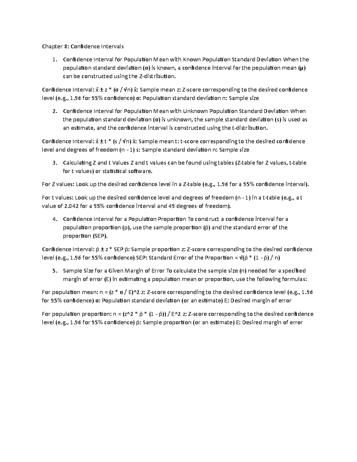 Stat chap ch 8 - Stat chap ch 8 - Chapter 8: Confidence Intervals Confidence Interval for ...