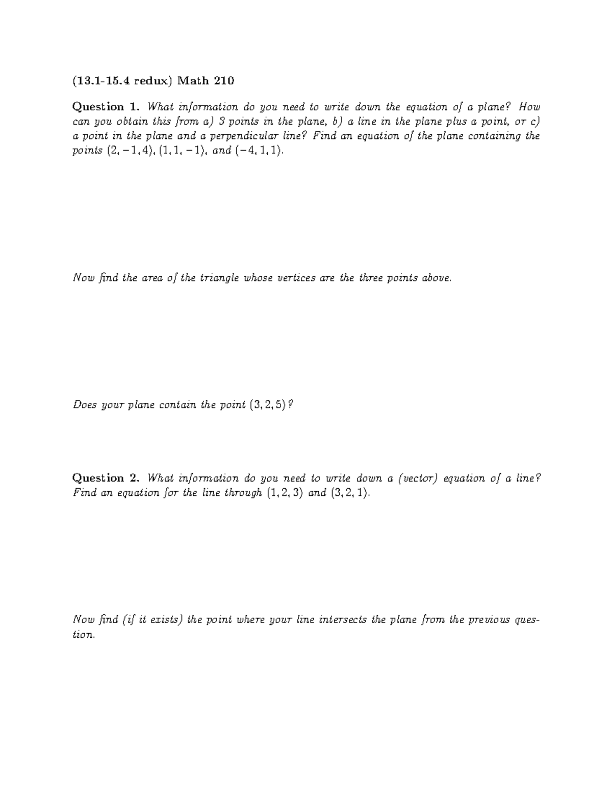 Math 210 Exam Study Guide - (13.1-15 redux) Math 210 Question 1 ...