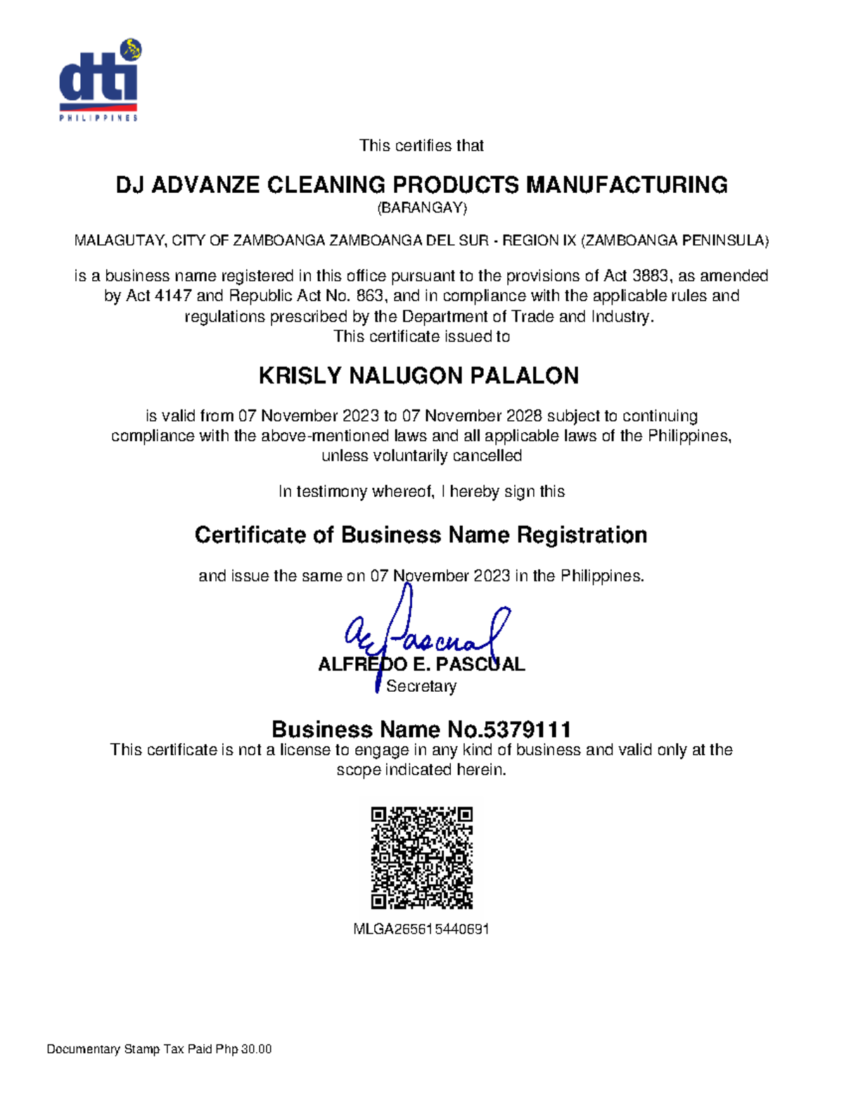 BN Certificate-MLGA265615440691 - This certifies that DJ ADVANZE ...