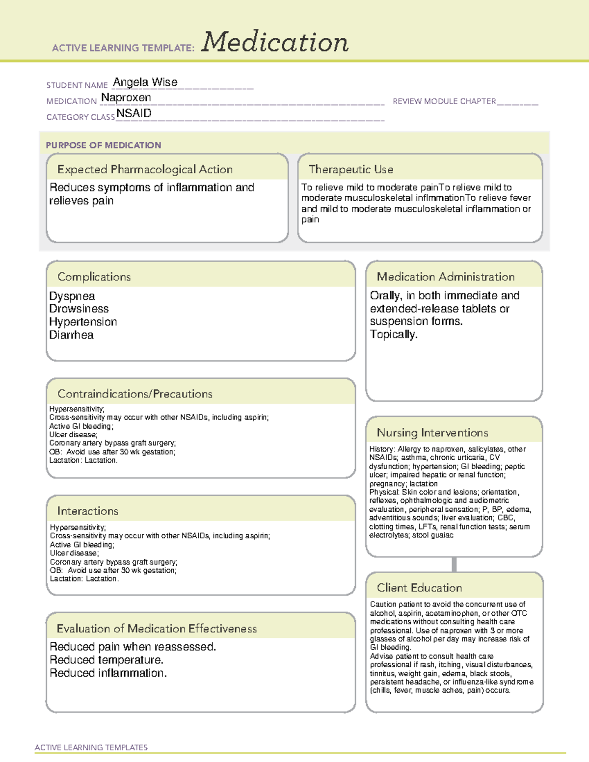 Naproxen - ATI Template - ACTIVE LEARNING TEMPLATES Medication STUDENT ...