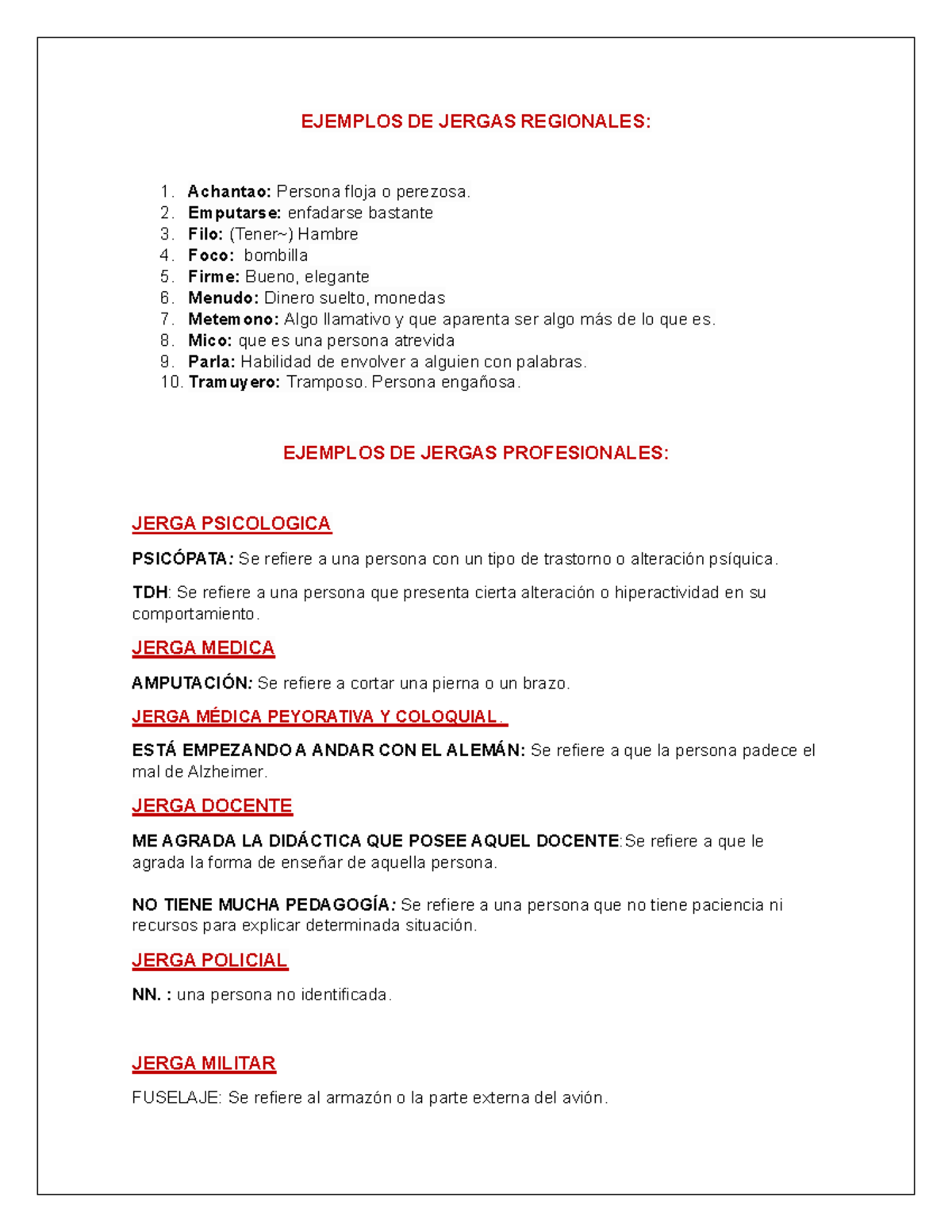 Ejemplos DE Jergas Profesionales - EJEMPLOS DE JERGAS REGIONALES ...