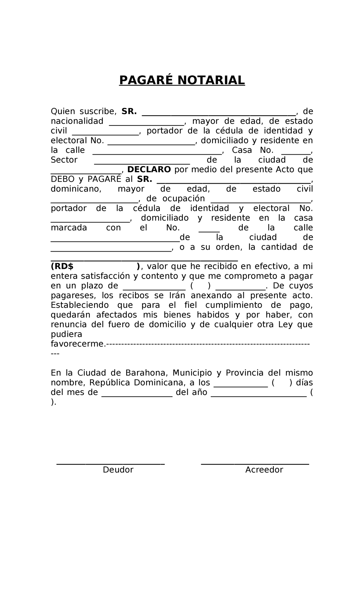 Pagare Notarial ( Formulario) - copia - PAGARÉ NOTARIAL Quien suscribe ...