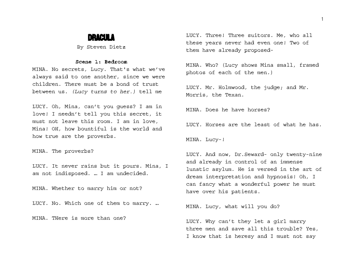 Dracula UIL OAP Script - Dracula By Steven Dietz Scene 1: Bedroom MINA ...
