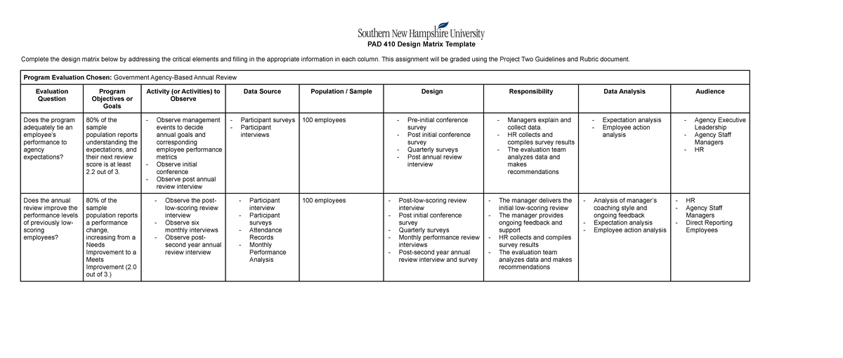 PAD 410 Design Matrix Submission - PAD 410 Design Matrix Template ...