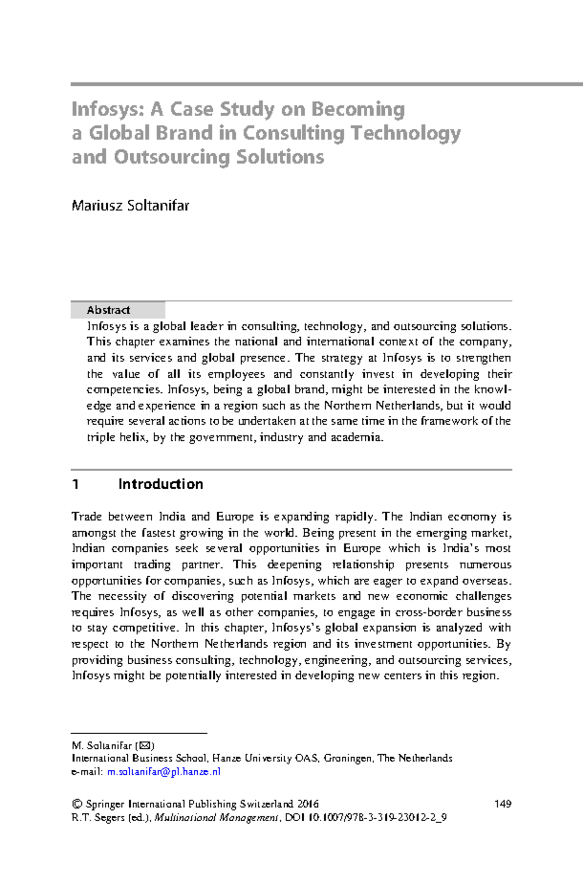 Infosys A Case Study on Becoming a Globa - Infosys: A Case Study on ...