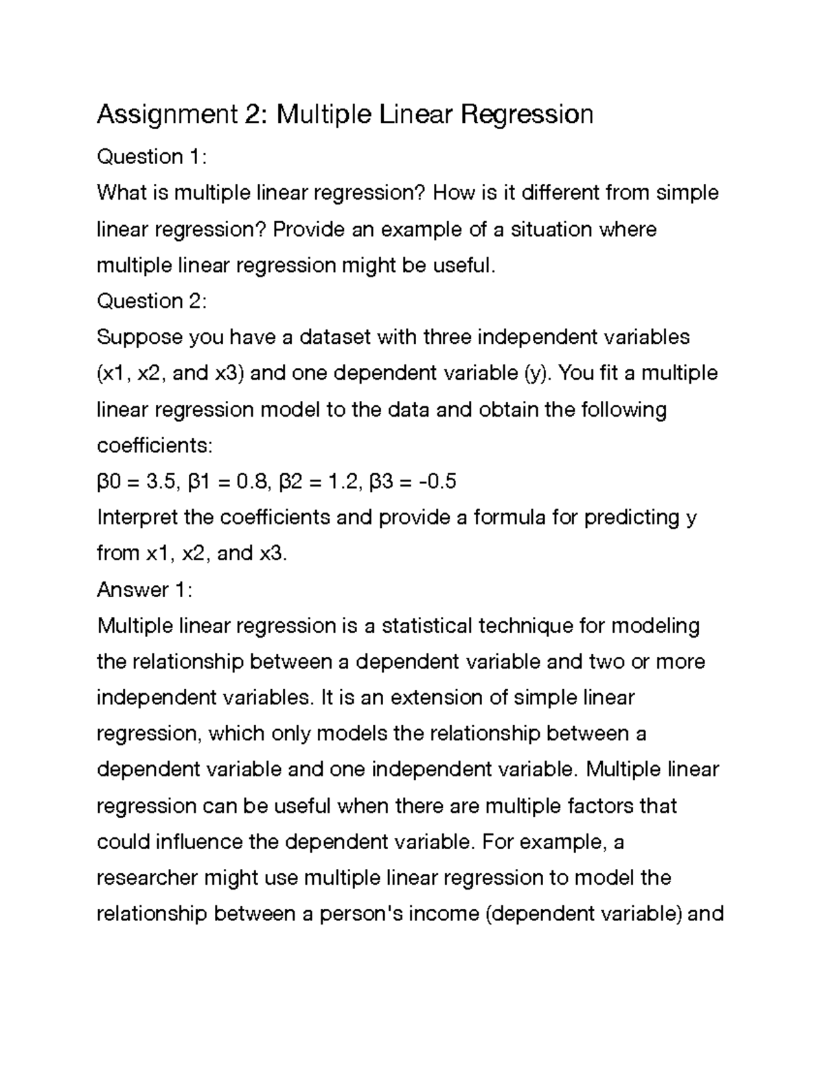 STAT 530 HW - Applied Linear Models HW2 - Assignment 2: Multiple Linear Regression Question 1 ...