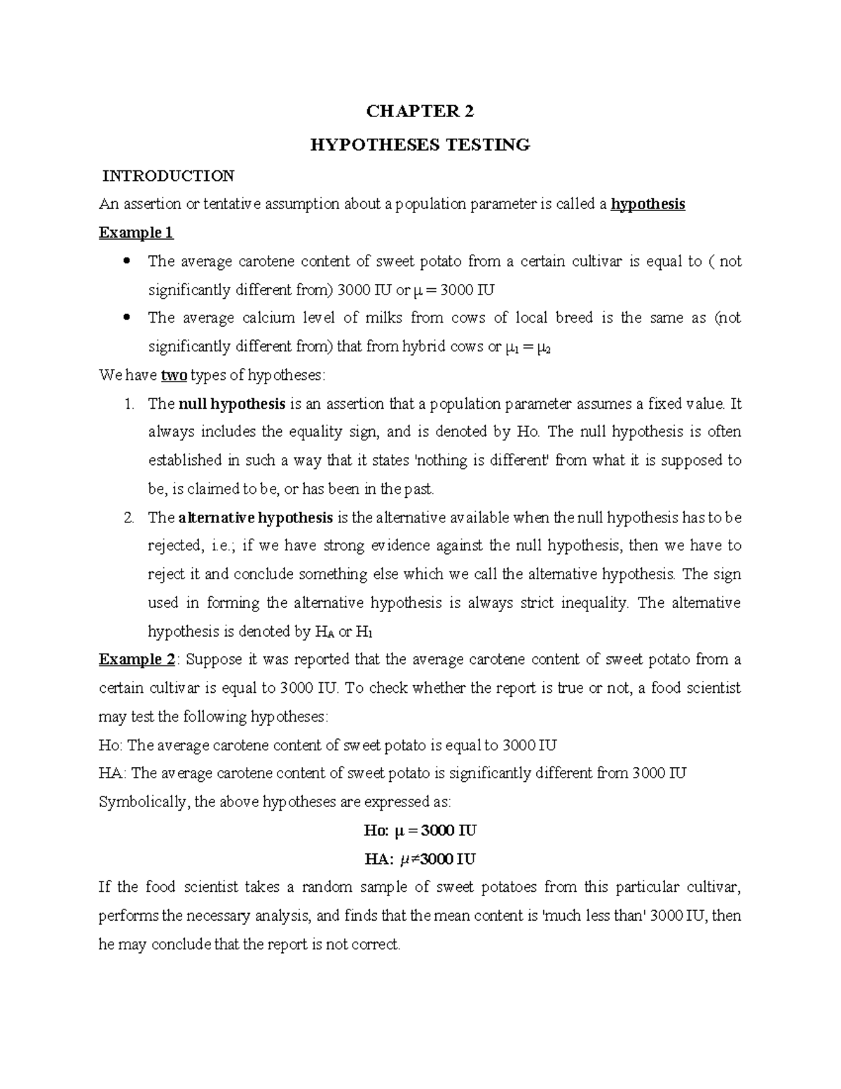 SPSS Chapter 2 - CHAPTER 2 HYPOTHESES TESTING INTRODUCTION An assertion ...