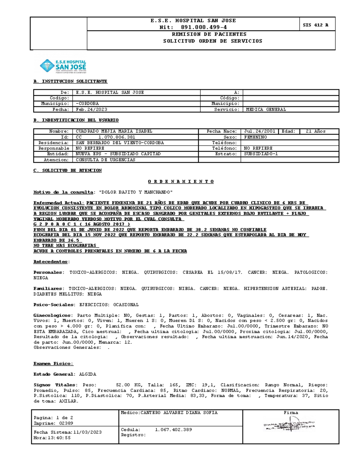 Cuadrado Mejia Maria Isabel - E.S. HOSPITAL SAN JOSE Nit: 891.000-4 SIS ...