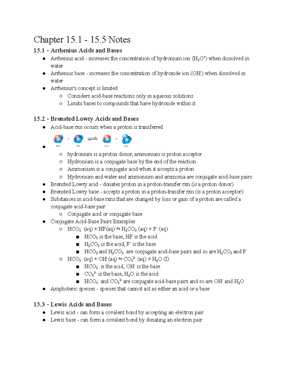 Chem 112 - 15.1-15.5 Notes - Chapter 15 - 15 Notes 15 - Arrhenius Acids ...