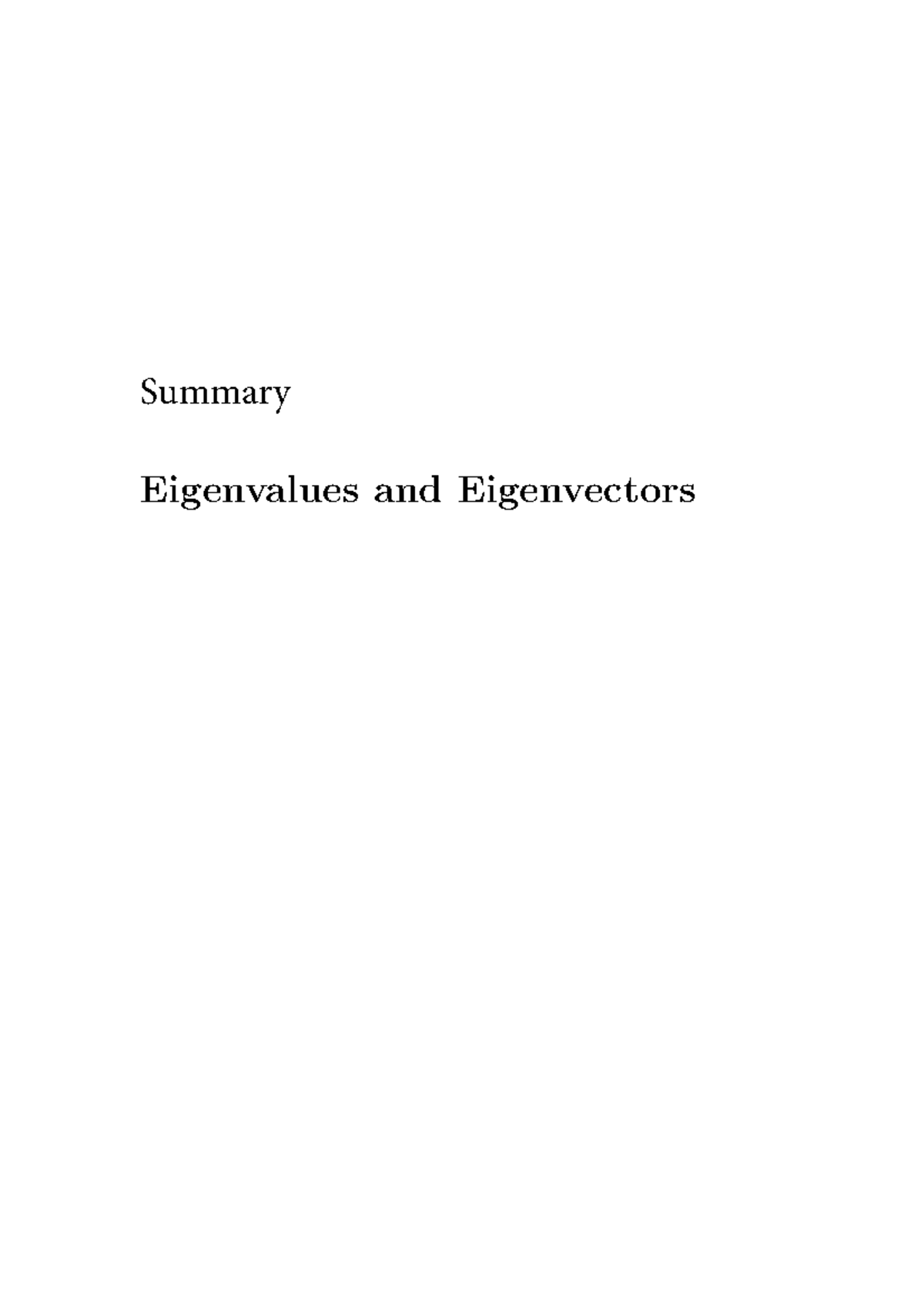 Summary of Eigen value and eigen vector - Summary Eigenvalues and ...