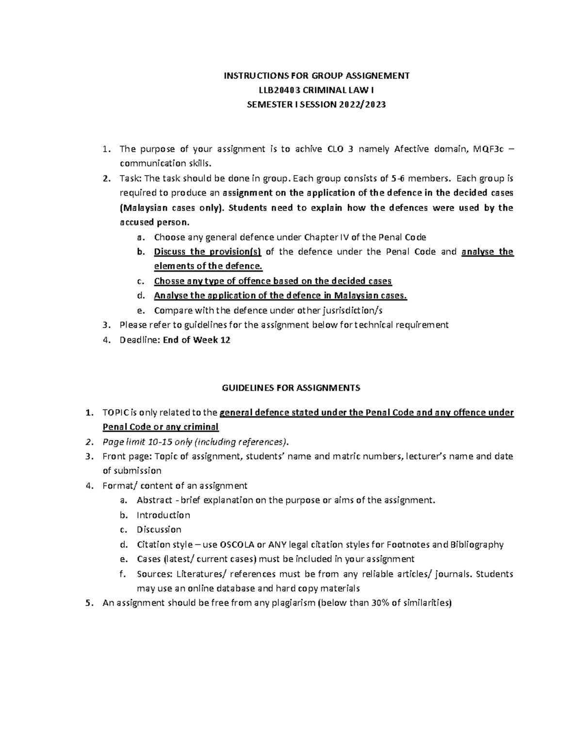 Guidelines FOR Assignment - Students - INSTRUCTIONS FOR GROUP ...