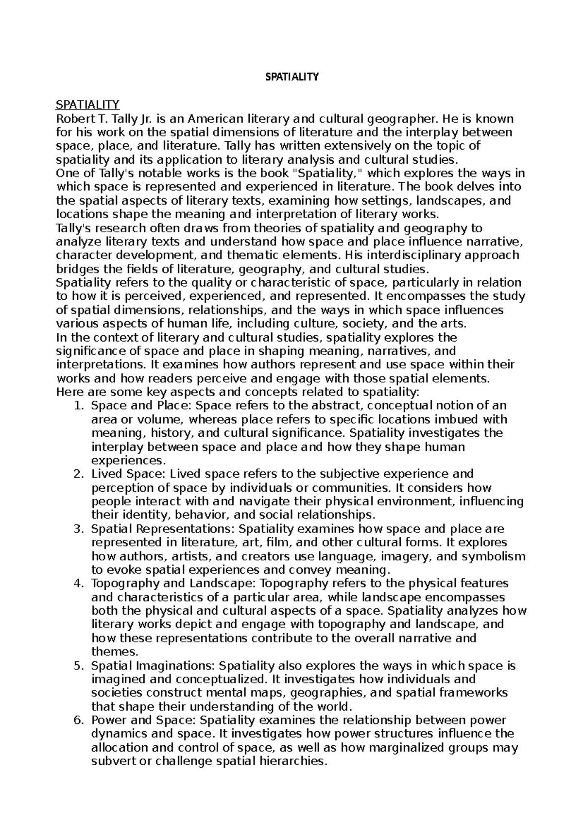 Spatiality - general introduction and chapter 1: spatial turn ...