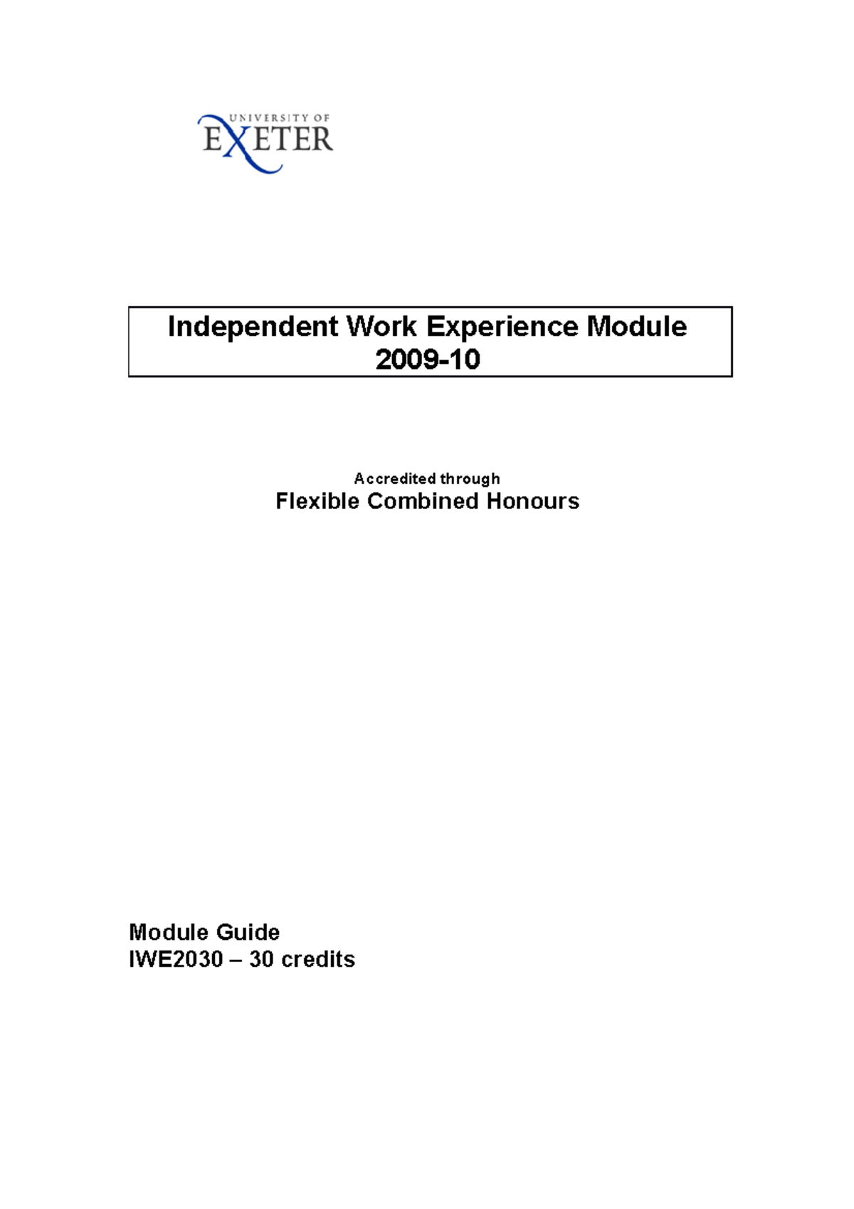 IWE-Module Guide-2009 10-30cr-plus Info - Independent Work Experience ...