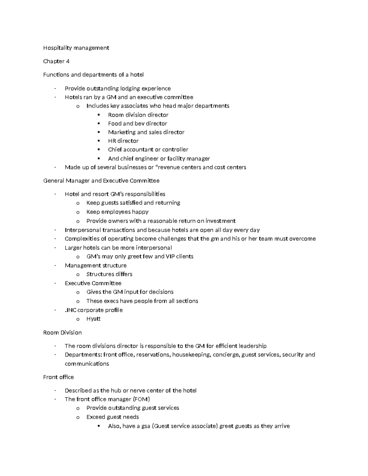 Hospitality management - Hospitality management Chapter 4 Functions and ...