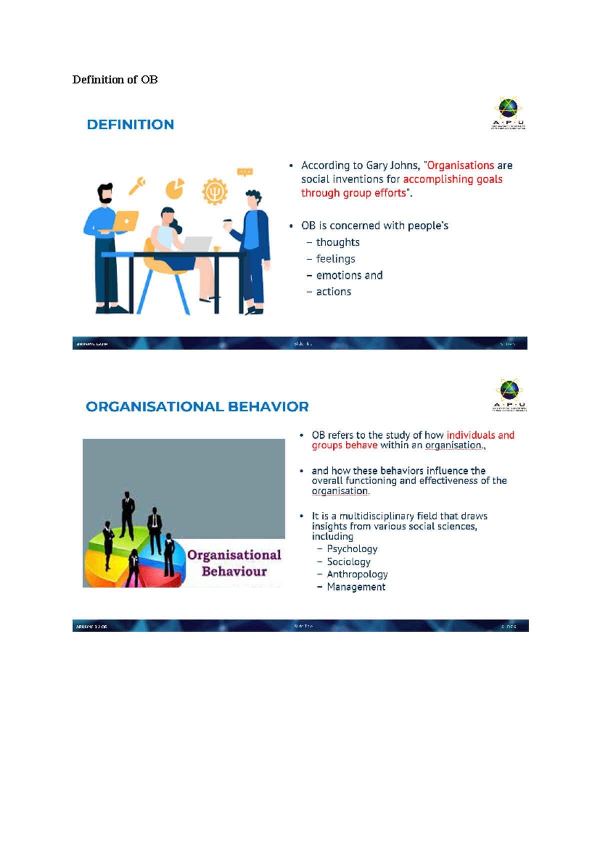 Revision OB EXAM - Organisation Behaviour - Definition of OB 4 Emerging ...