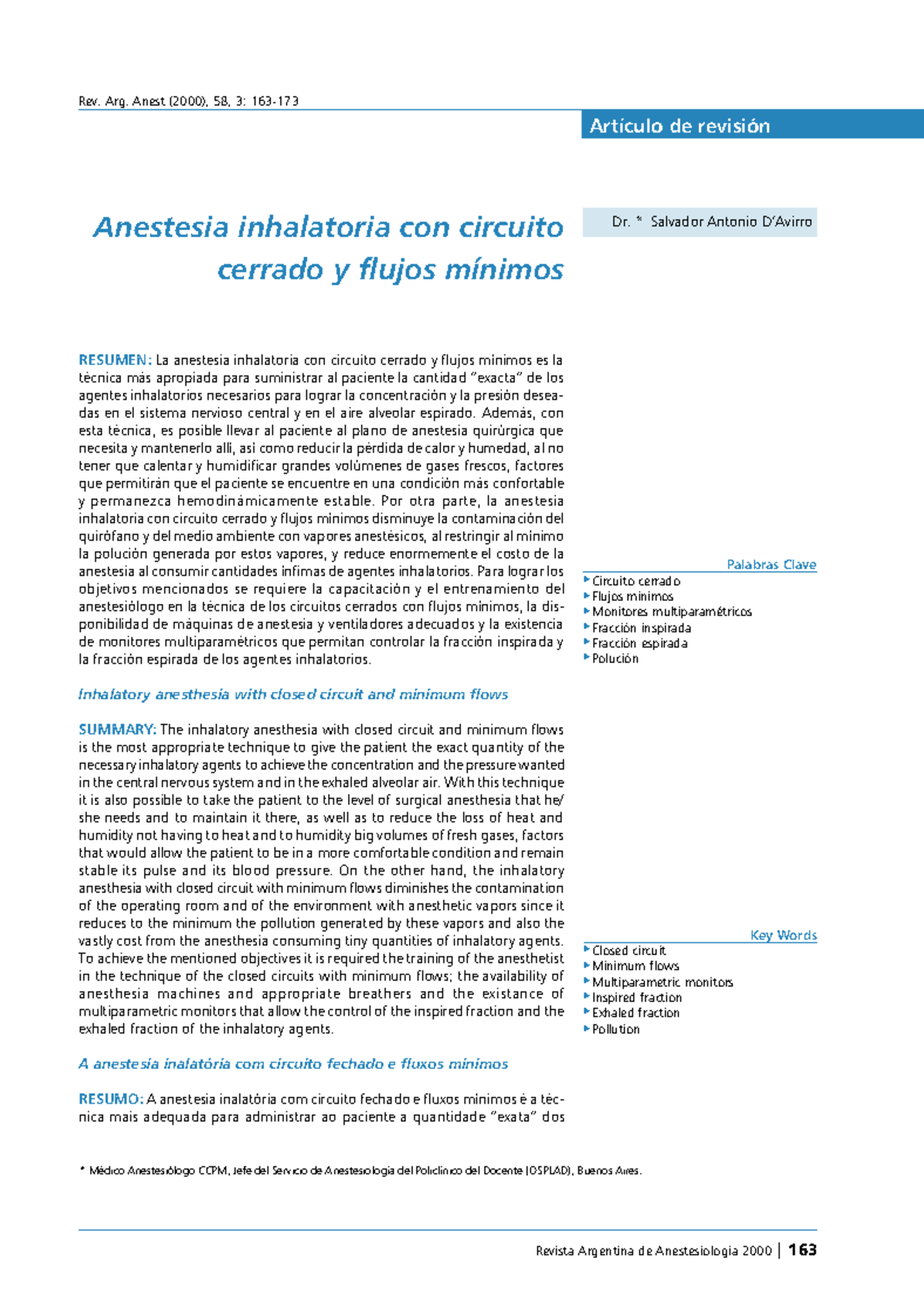 Circuitos - Anestesia inhalatoria con circuito cerrado y flujos mÌnimos ...