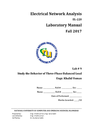 ENA Lab Manual solution - ELECTRICAL NETWORK ANALYSIS - ENA - Studocu