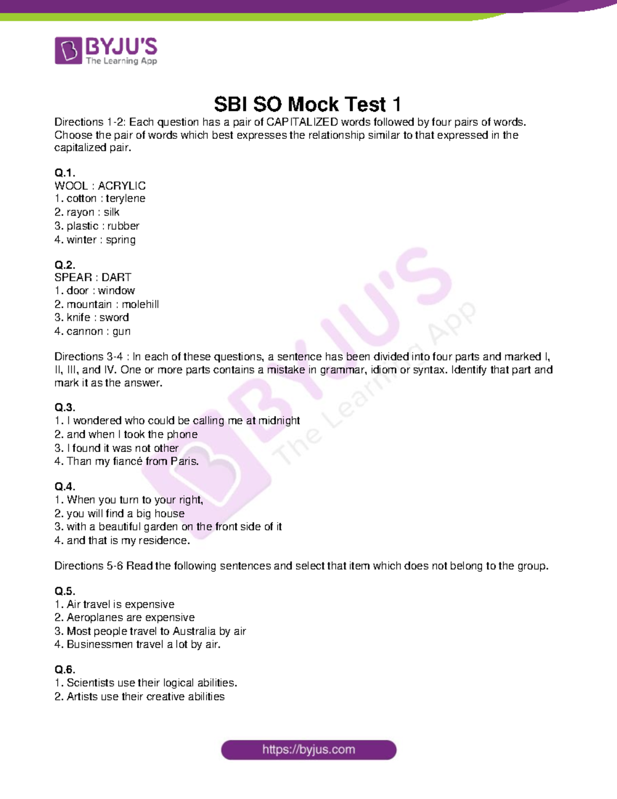 SBI SO Mock Test 1 - Career maker! - SBI SO Mock Test 1 Directions 1-2 ...