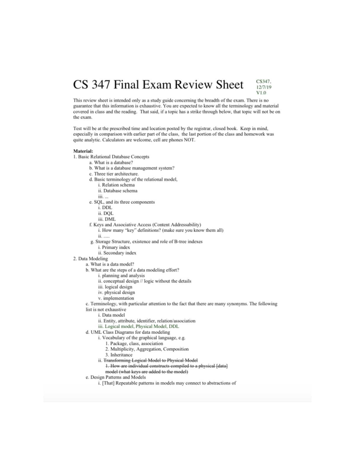 Final review - CS 347 - Studocu