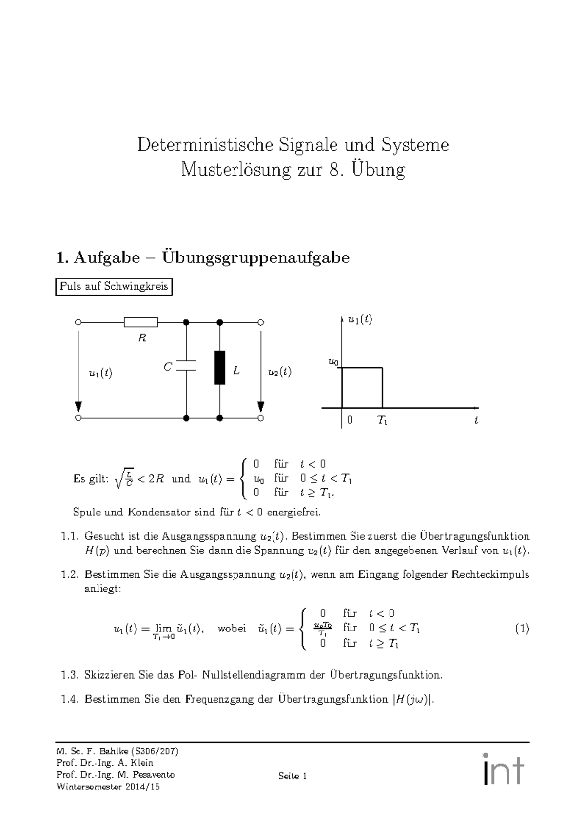 Loesung 008 - Lösung 8 - Deterministische Signale und Systeme ...