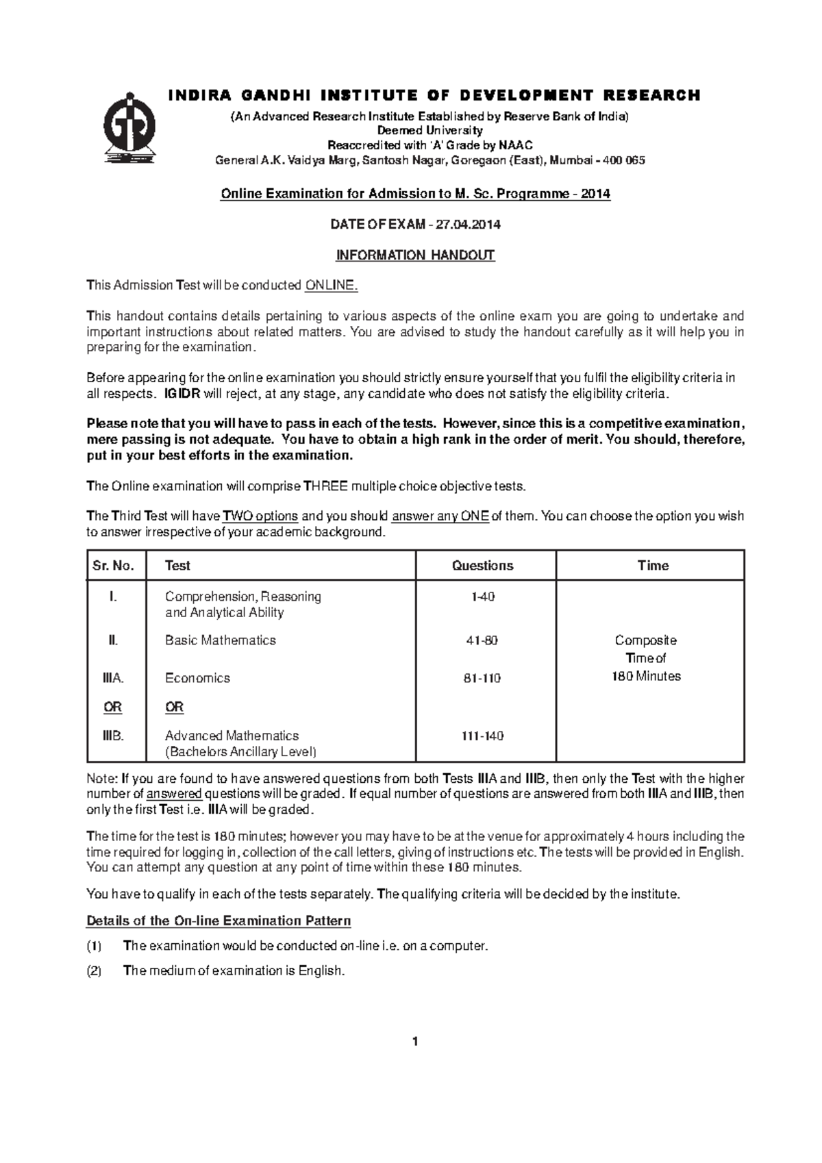 Msc2014-igidr - Lecture notes 16 - Online Examination for Admission to ...