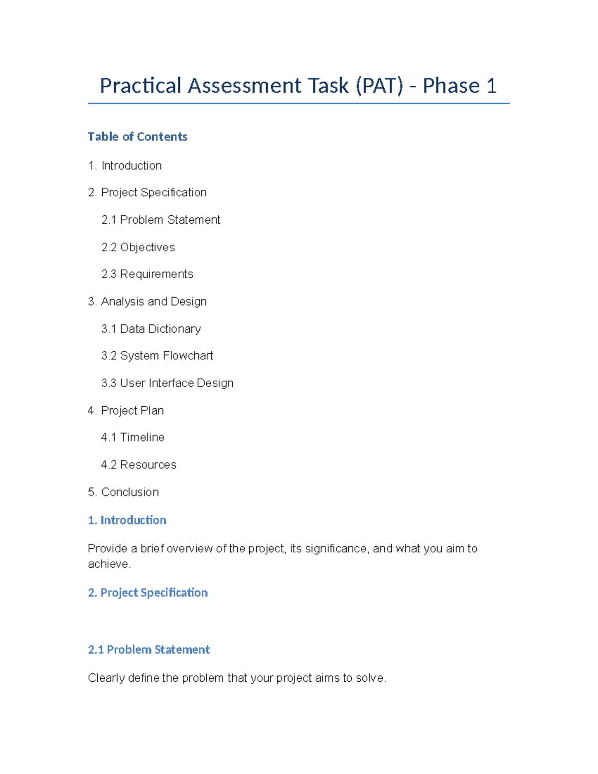 PAT IT Phase 1 Template - pat - Practical Assessment Task (PAT) - Phase ...