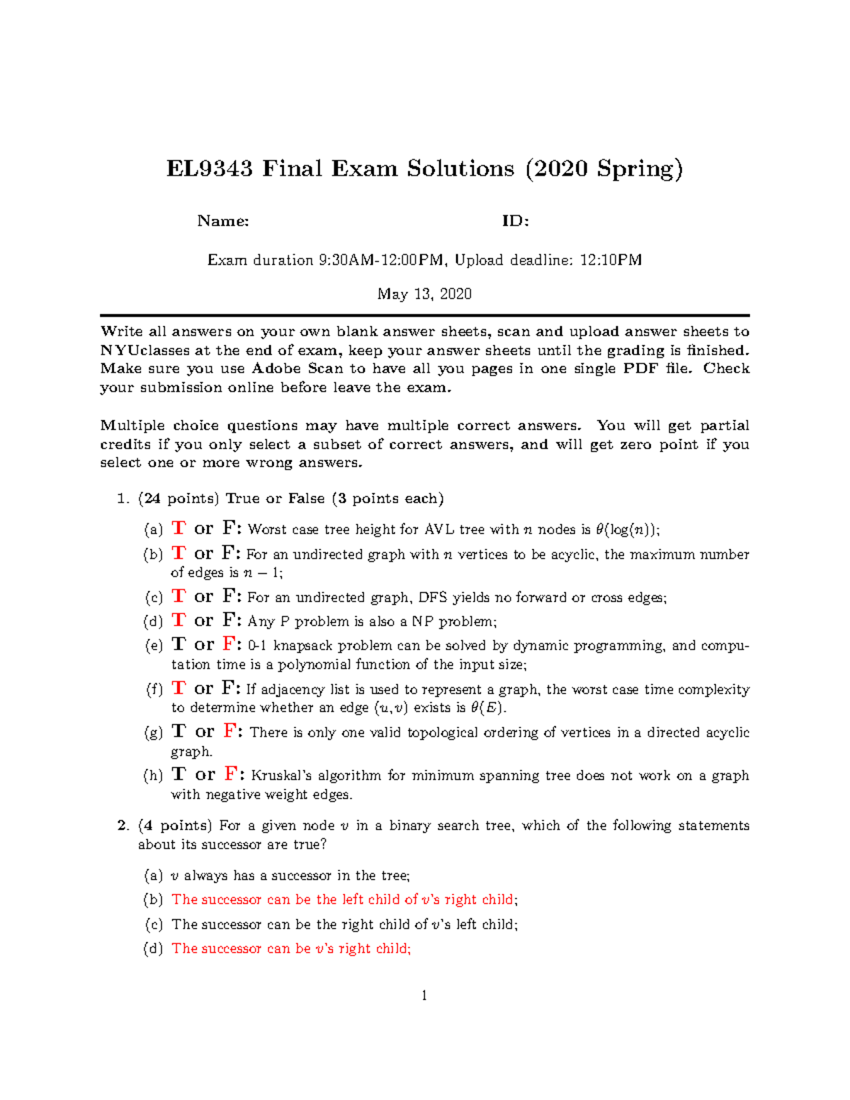 2020Spring Solution - EL9343 Final Exam Solutions (2020 Spring) Name: ID: Exam duration - Studocu