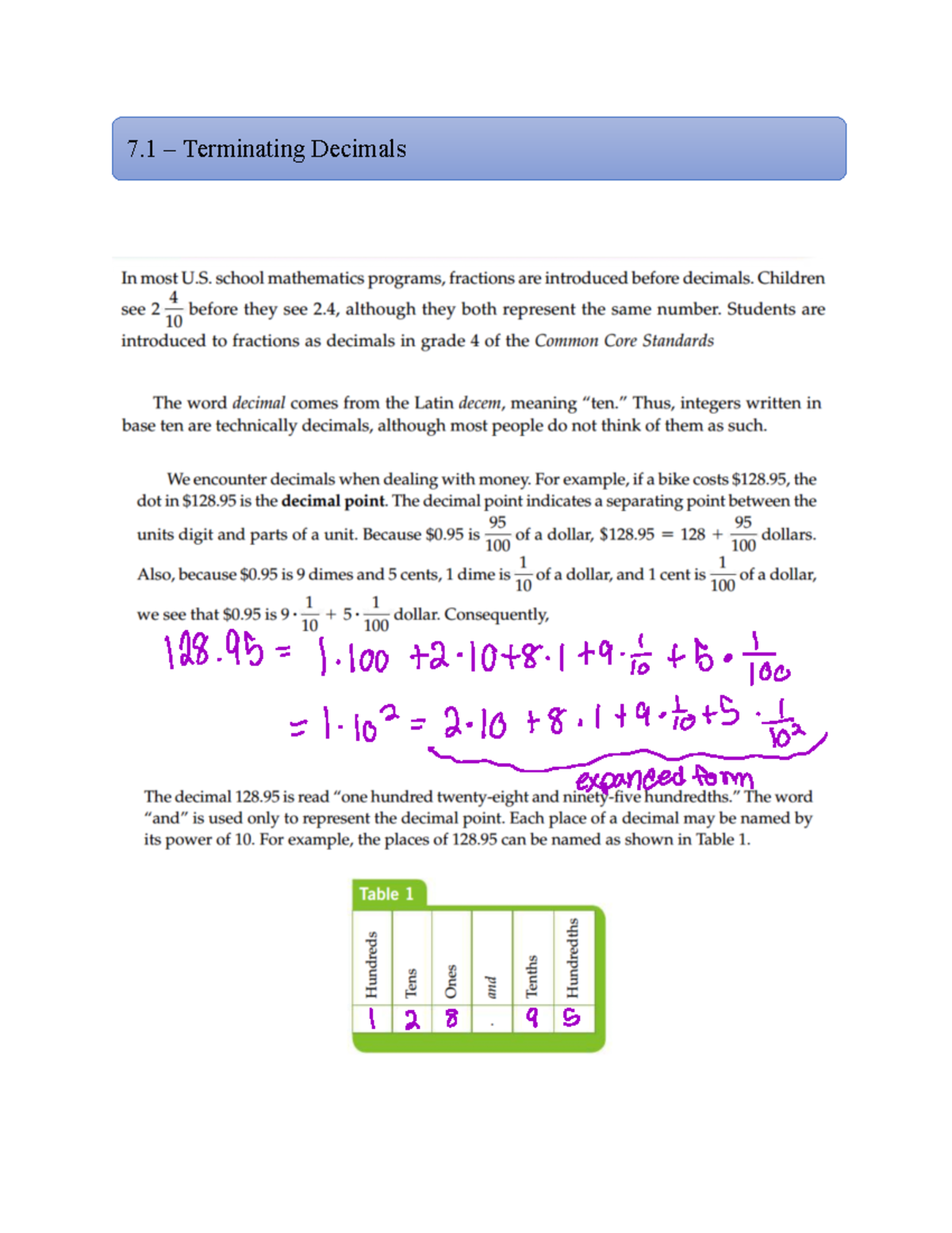 7,1 - Lecture notes for chapter 7.1 in mathematics for elementary ...