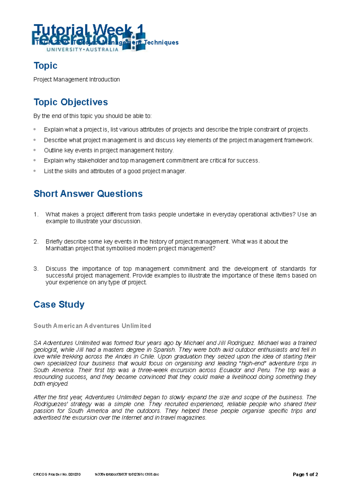 01 tutorial - This is the lecture - Tutorial Week 1 ITECH 2250 IT ...