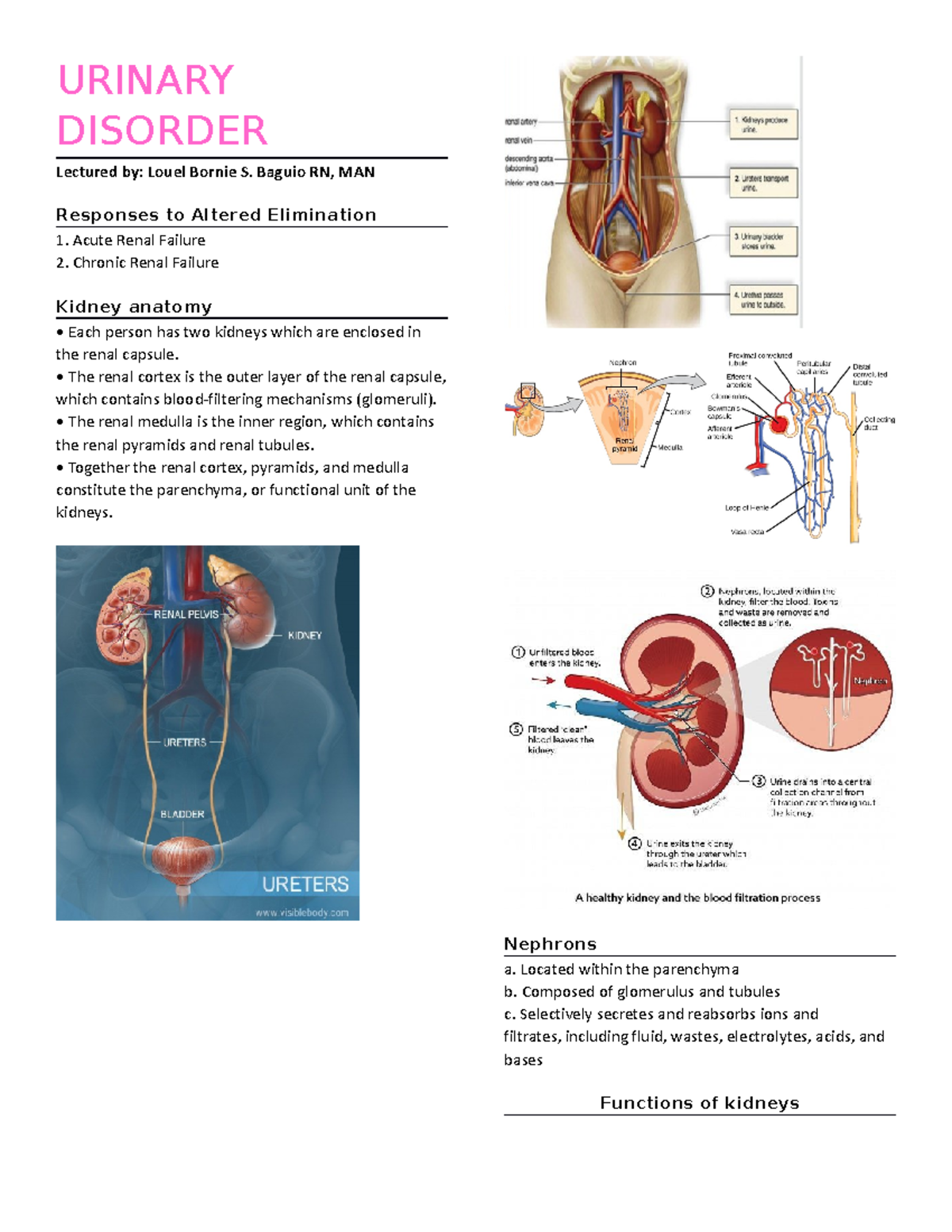 Urinary Disorder - URINARY DISORDER Lectured by: Louel Bornie S. Baguio ...