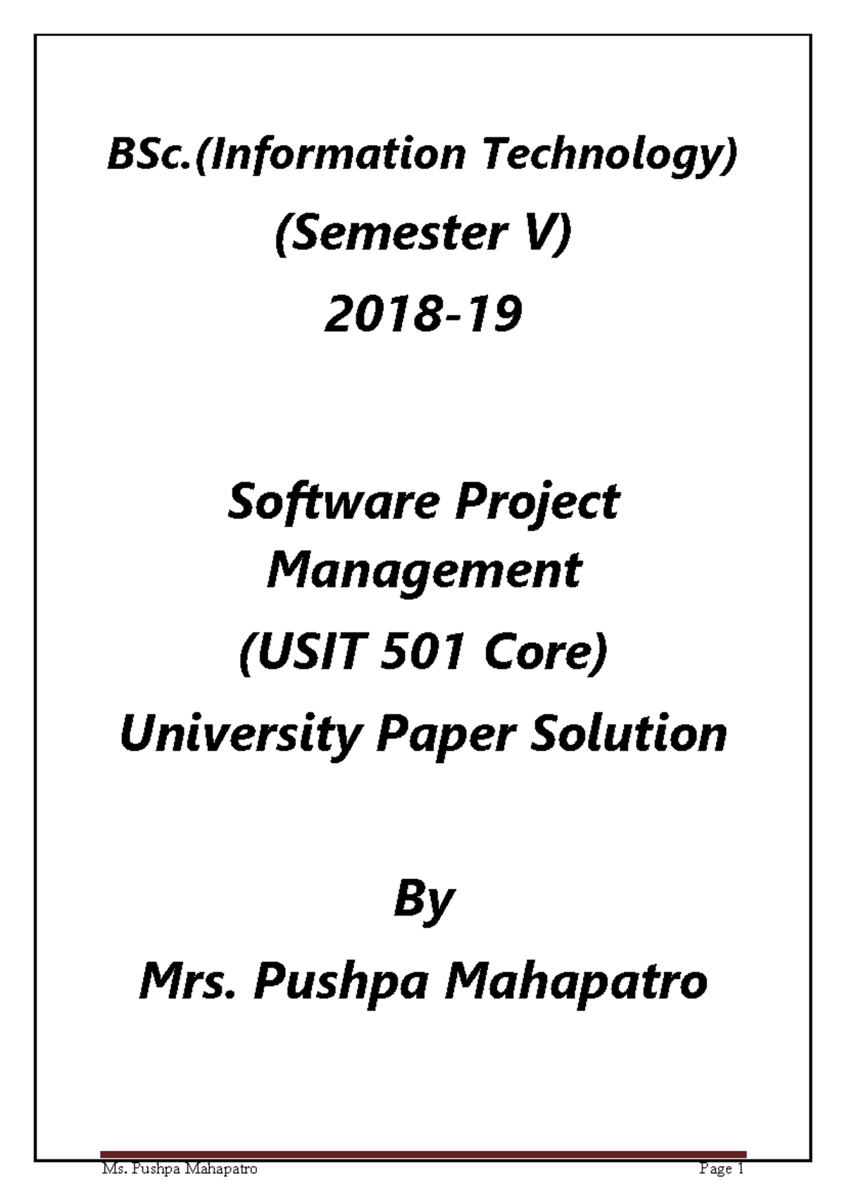 SPM Solution Regular Pushpa - BSc.(Information Technology) (Semester V ...
